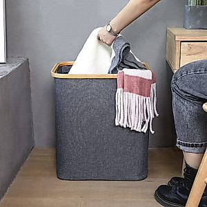 60L Capacity Bamboo Laundry Basket with Handle, Foldable Laundry Basket, Hamper
