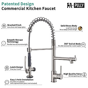Fapully Commercial Pull Down Kitchen Sink Faucet with Sprayer Brushed Nickel