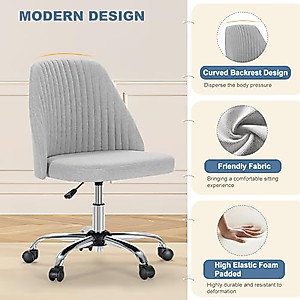 DUMOS Fashion Small Wheels Cute Vanity Swivel Back Mid Century Modern Armless Home Desk Task Chair for Bedrooms, Office, Dressing Room, Study, Grey