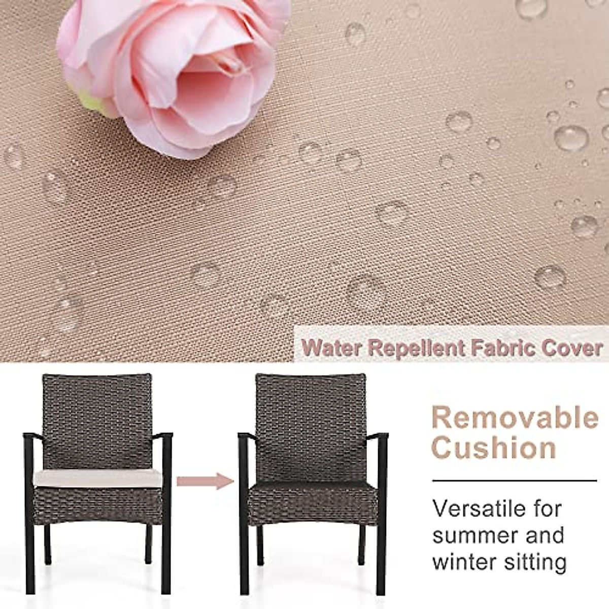 PHI VILLA Outdoor Wicker Chairs Set of 2, Rattan Covered Metal Armchairs with Removable Cushion, Heavy Duty Furniture Set for Patio, Deck, Porch, Yard