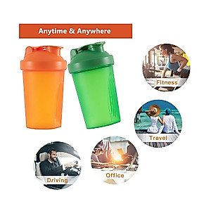 ANNAKIKI Shaker Bottle Protein Shakes and 16-Ounce/400ML Shaker Bottle with Wire Whisk Balls,Free of BPA plastic (Orange+Green(2PCS))