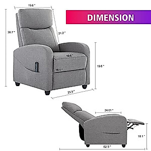 Zanzio Massage Modern Adjustable Heated Recliner Home Theater Single Sofa Chair Lounge with Padded Seat, Grey