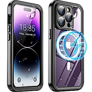 SPIDERCASE for iPhone 14 Pro Case Waterproof, Built-in 9H Tempered Glass Screen& Camera Lens Protector [Dustproof] [Military Dropproof][Compatible for Magsafe][IP68 Underwater] Case,Black/Clear
