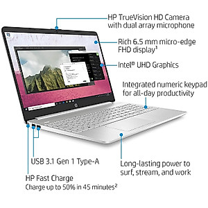 HP Laptop 15-dy1079ms (Core i7-1065G7) 15.6 Full HD 1920x1080 IPS touchscreen 12GB DDR4 Ram, 256GB SSD, Webcam, HDMI, Silver, Windows 10 Home