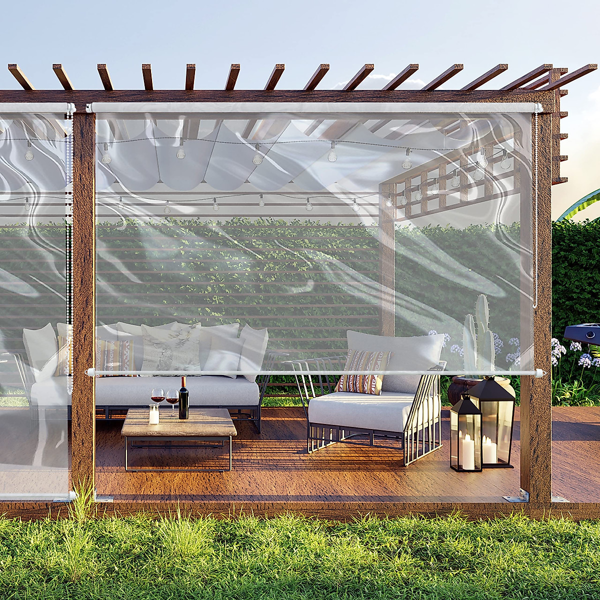 BannerBuzz Roller Shades- Clear, 0.5mm Thick Material with 48 PHR, Ultra-Clear PVC View, Easy to Maintain (60" W x 72" H)