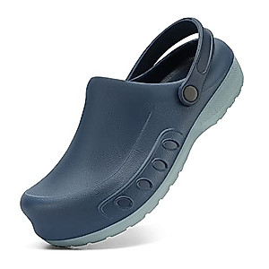 FitVille Wide Chef Shoes Men Clogs with Arch Support, Slip Resistant Garden Work Shoes for Men, Blue Grey, Size 9