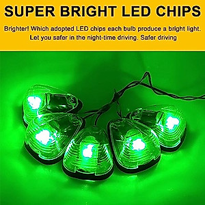 GLOFE 5X Clear Cab Marker Roof Running Lights with Green T10 LED Light Bulbs Assembly Compatible with Ford E150 E250 E350 E450 F150 F250 F350 F450 F550 Super Duty 1999-2016 Pickup Trucks