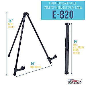 U.S. Art Supply 14" High Exhibitor Black Steel Tabletop Instant Display Easel - Small Portable Tripod Stand, Adjustable Holders - Display Paintings, Framed Pictures, Event Signs, Posters, Holds 5 lbs