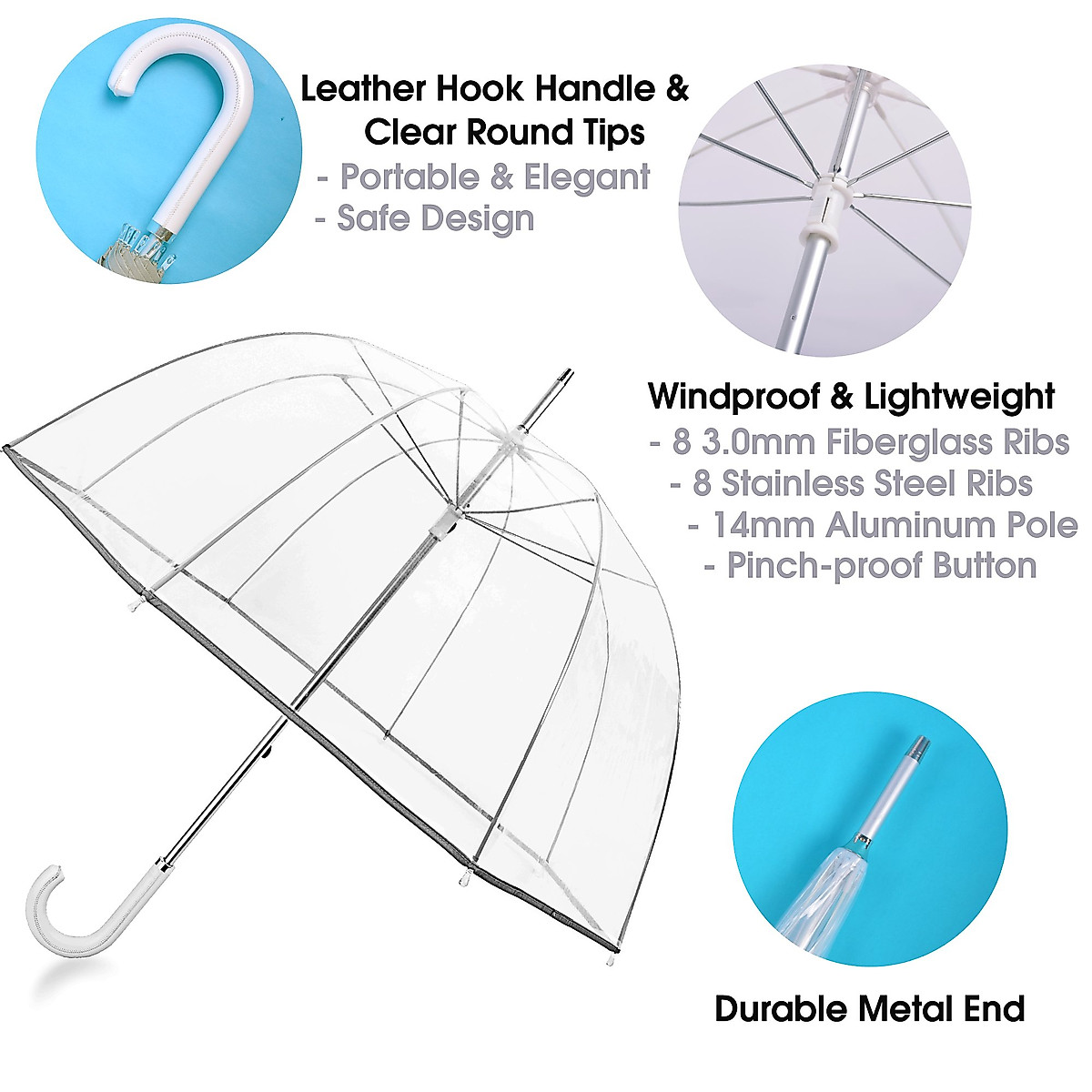 Kung Fu Smith Bubble Clear Umbrella for Weddings, Bulk Large Adult Transparent Umbrella Windproof Dome Rain Bubble Umbrella