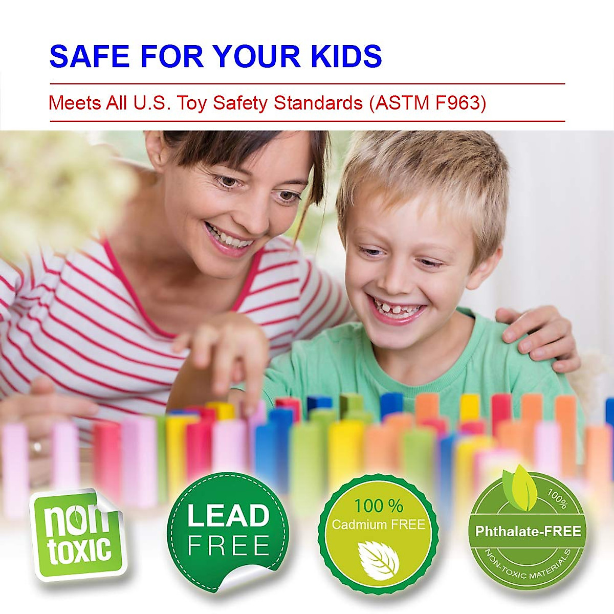 Dominolocity 1,100 Piece Wooden Dominoes Set - Colored Bulk Racing and Rally Building Blocks Kit, Colorful Wood Plain Blank Tiles Design for Stacking, Toppling, and Tumbling Races