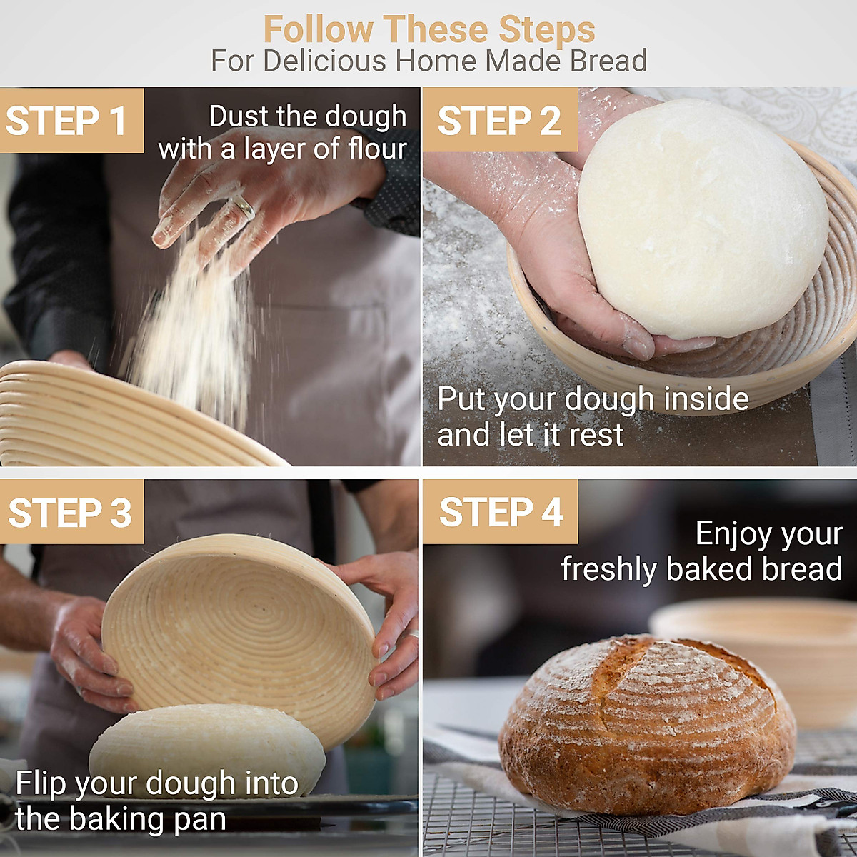 Bread Proofing Banneton Basket Set - 9 Inch Round Natural Rattan Bread Basket, with Linen Liner Cloth and Sourdough Bread Scraper Tool, Ideal Basket Gift For Professional Or Home Bakers