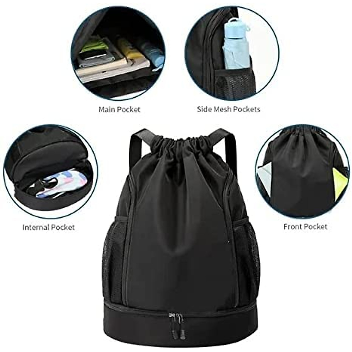 2023 New Sports Backpacks Drawstring Gym Bag Backpack With Shoe Compartment Large Waterproof Shoulder Drawstrings Bags (Blue)