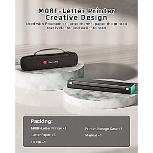 Phomemo Portable Printer - Wireless & US Letter Folding Thermal Paper Size 8.5" x 11",100 Sheets & Case, Inkless Thermal Compact Printer, Compatible with Android and iOS Phone & Laptop heat transfer p