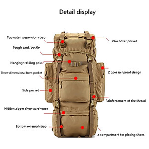 Backpack 100L Outdoor Mountaineering Bag, Men and Women Travel Bag, Large Capacity Tactical Mountain Travel Rucksack ZDDAB