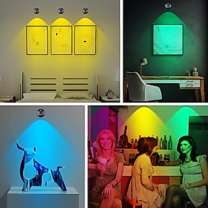 LEASTYLE LED Spot Light Indoor, Battery Operated Led Light Stick Up Lights with Remote, Mini Spotlight Dimmable Accent Lights for Lighting up Paintings Pictures(RGB 2 Pack)