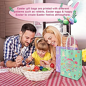 24PCS Easter Gift Bags, Easter Treat Bags with Handle,Easter Party Favor Bags, Easter Bunny Gift Bags Decorated with Happy Easter Egg Hunt and Chicks Pattern for Kids Spring Party