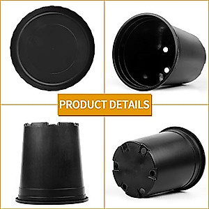 Mhonniwa 1 Gallon Nursery Pots for Plants Plastic Pots with Drainage Hole and Saucer for Indoor Outdoor Plants, Seedlings, Succulents and Cuttings, Black, 6 inch 12 Pack