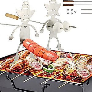 RICHERI 2 sets of marshmallow Grill Sticks, Stainless Steel Grill forks for men and women with hats, hot dog Stand Bonfire Party Family and friends Party Barbecue Forks