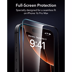 ESR 3 Pack 9H+ Glass for iPhone 16 Pro Max Screen Protector, [Military Grade Shatterproof & Longest Durable] Armorite Ultra-tough Tempered Glass with UltraFit Tray