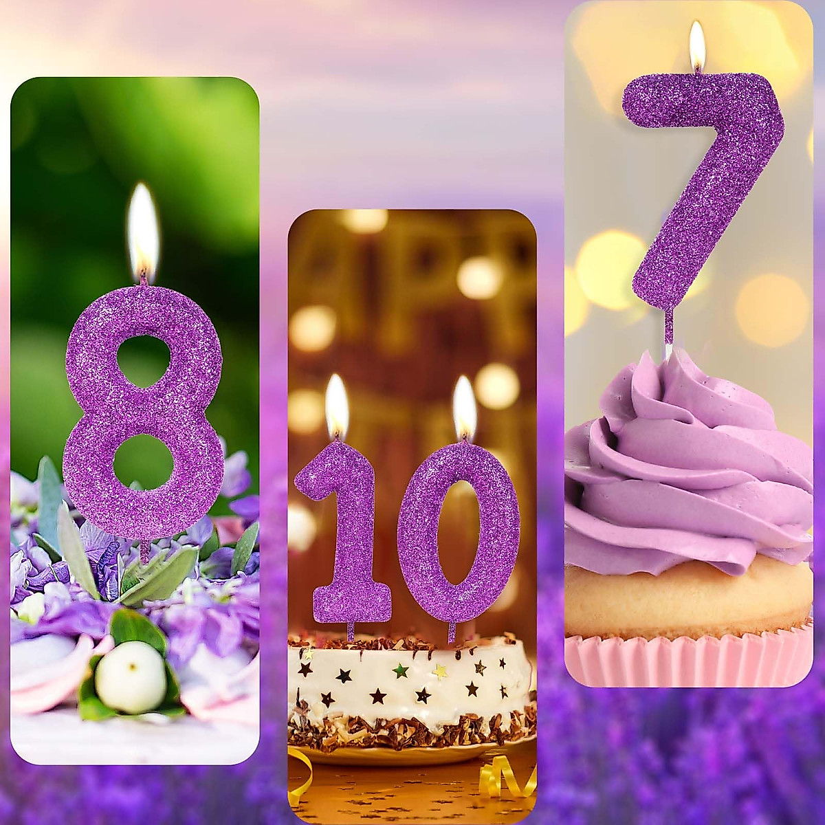 5th Glitter Birthday Candles, Purple Pink Birthday Number Candle for Cake Topper Decorations for Girls Birthday Party Wedding Anniversary Celebration Supplies