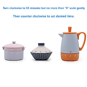 Dooesio Kitchen Timer Pressure Cooker Pot Kettle Teacup 60-Minute Wind Up Dial Rotating Countdown Reminder, No Batteries Loud Ring, Cute Time Management for Cooking (Kettle)