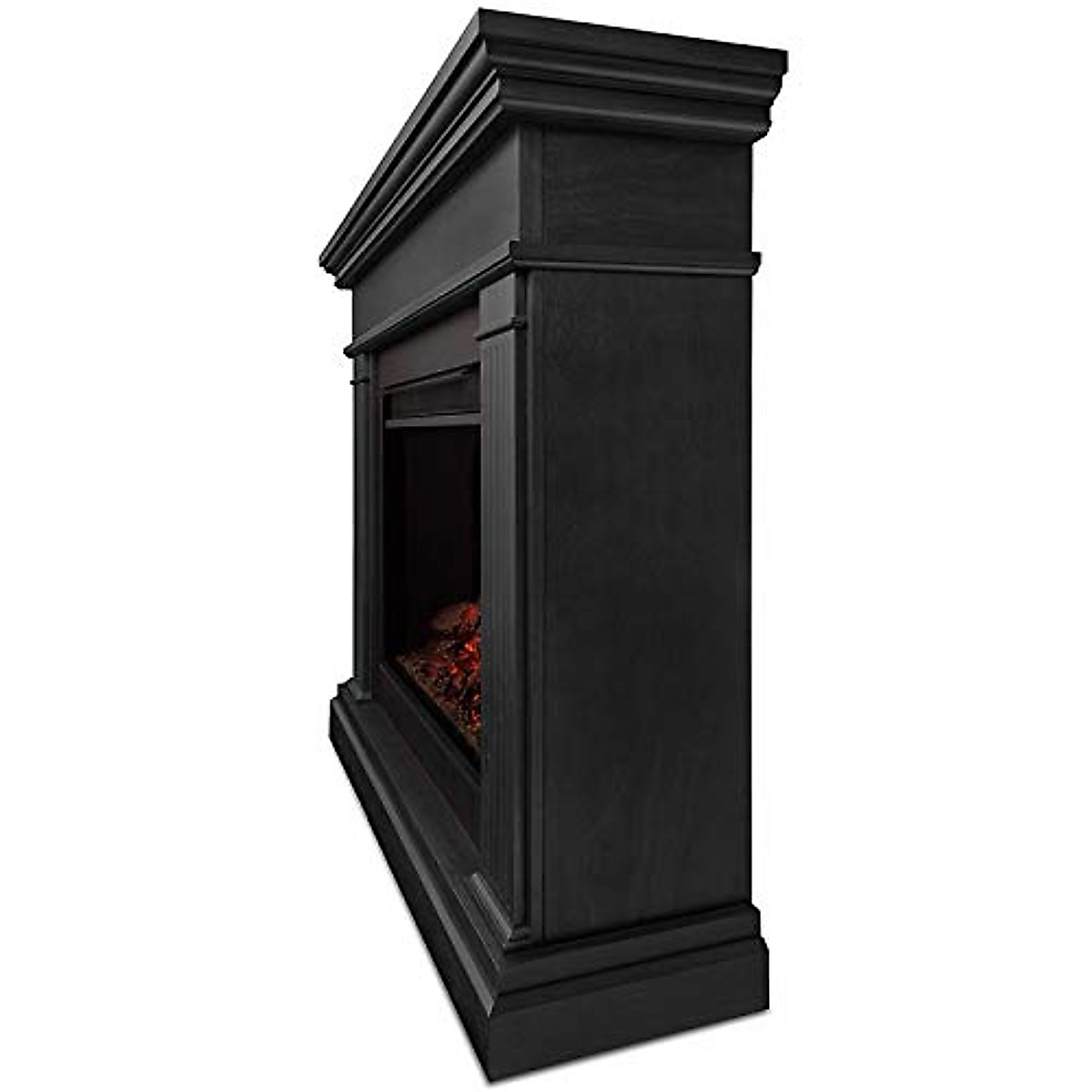 BOWERY HILL Contemporary 55.5" Wooden Surround Heater Electric Solid Wood Fireplace with Remote Control, Adjustable Led Flame, 1500W in Black