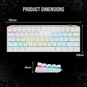 Corsair K70 PRO Mini Wireless RGB 60% Mechanical Gaming Keyboard - Fastest Sub-1ms Wireless, Swappable Cherry MX Brown Keyswitches, Aluminum Frame, PBT Double-Shot Keycaps - NA Layout, QWERTY - White