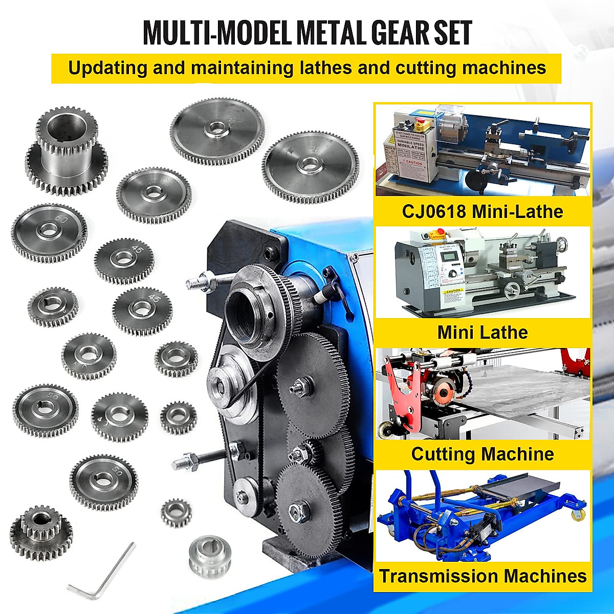 Mophorn 18pcs/Set CJ0618 Lathe Mini Lathe Gears Metal Cutting Machine Gears Lathe Gears Metal Exchange Gear (18pcs/Set)