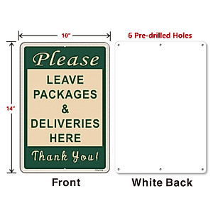 Please Leave Deliveries and Packages Here Thank You Signs 10 x 14 Inches Package Delivery Sign, Metal Reflective Sturdy Rust Aluminum Waterproof Easy to Install
