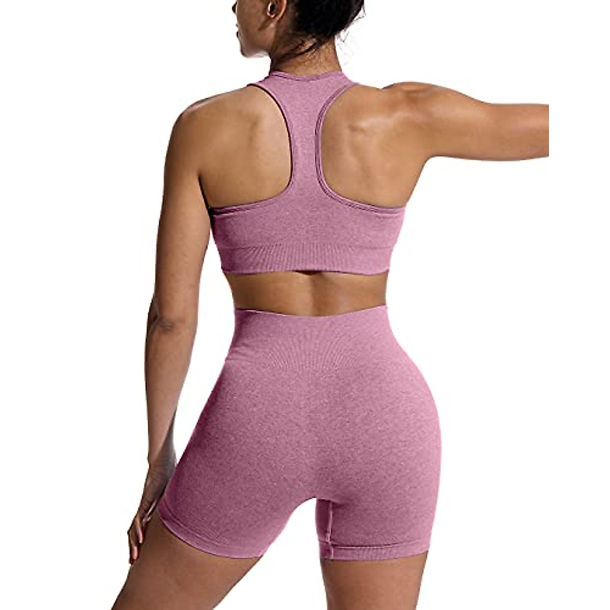 OYS Workout Sets for Women 2 Piece Outfits Seamless High Waisted Yoga Shorts Running Sports Bra Clothes