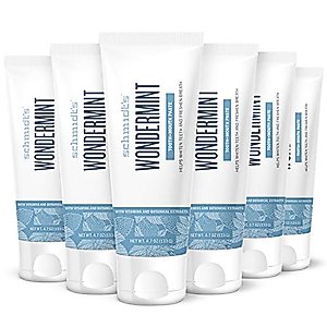 Schmidt's toothpaste with Vitamins and Botanical Extracts, Wondermint, Helps Whiten Teeth, Fluoride Free 4.7 oz 6 Count