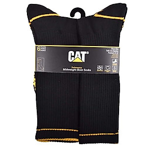 Cat mens 3-pack Half Cushioned Crew Sock, Black (6 Pack), Large US