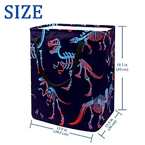 Dinosaur Skeletons Bone Print Collapsible Laundry Hamper, 60L Waterproof Laundry Baskets Washing Bin Clothes Toys Storage for Dorm Bathroom Bedroom