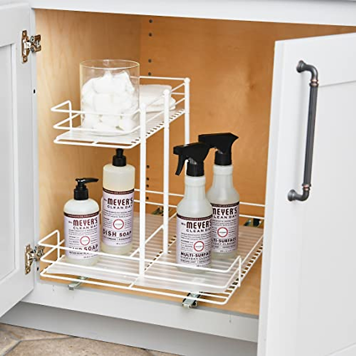 Household Essentials Glidez Paint-Finished Steel Pull-Out/Slide-Out Storage Organizer with Plastic Liners for Under Sink or Cabinet Use- 2 -Tier Design - Fits Standard Size Cabinet or Shelf, White