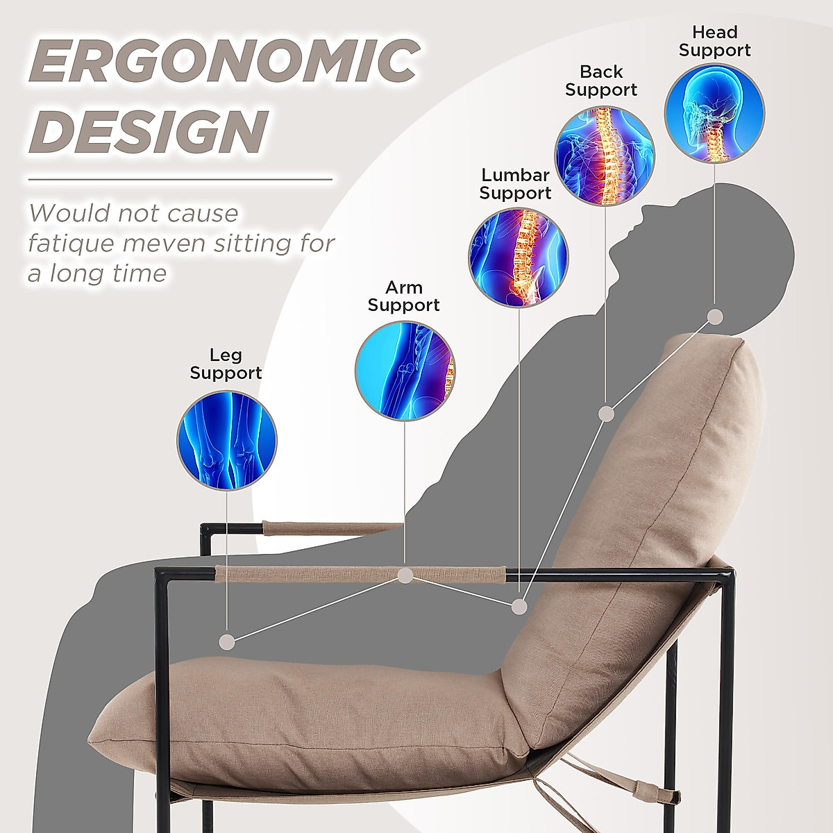 Fahomiss Mid Century Modern Accent Chair, Steel Armchair, Fabric Lounge Chair for Living Room, Bedroom, Home Office in Microfiber Upholstery, (Beige)