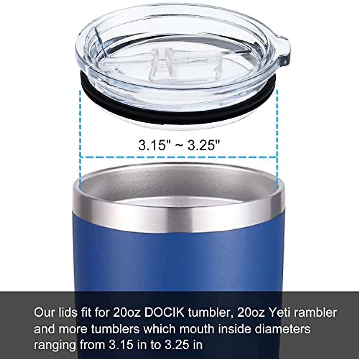 Docik Splash Proof Lids Covers for 20 Oz Yeti Rambler Ozark Trail Tumbler and More Travel Cup, Also Fit for Yeti 10 Oz Lowball, 2 Pack