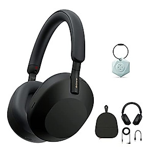 Sony WH-1000XM5 Wireless Noise Canceling Over-Ear Headphones (Black) Bundle with My Bluetooth Locator Keychain Finder (2 Items)