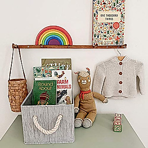 EZOWare Set of 7 Foldable Fabric Storage Cube Bins with Cotton Rope Handle, Collapsible Resistant Basket Box Organizer for Shelves Closet Toys and More – Gray