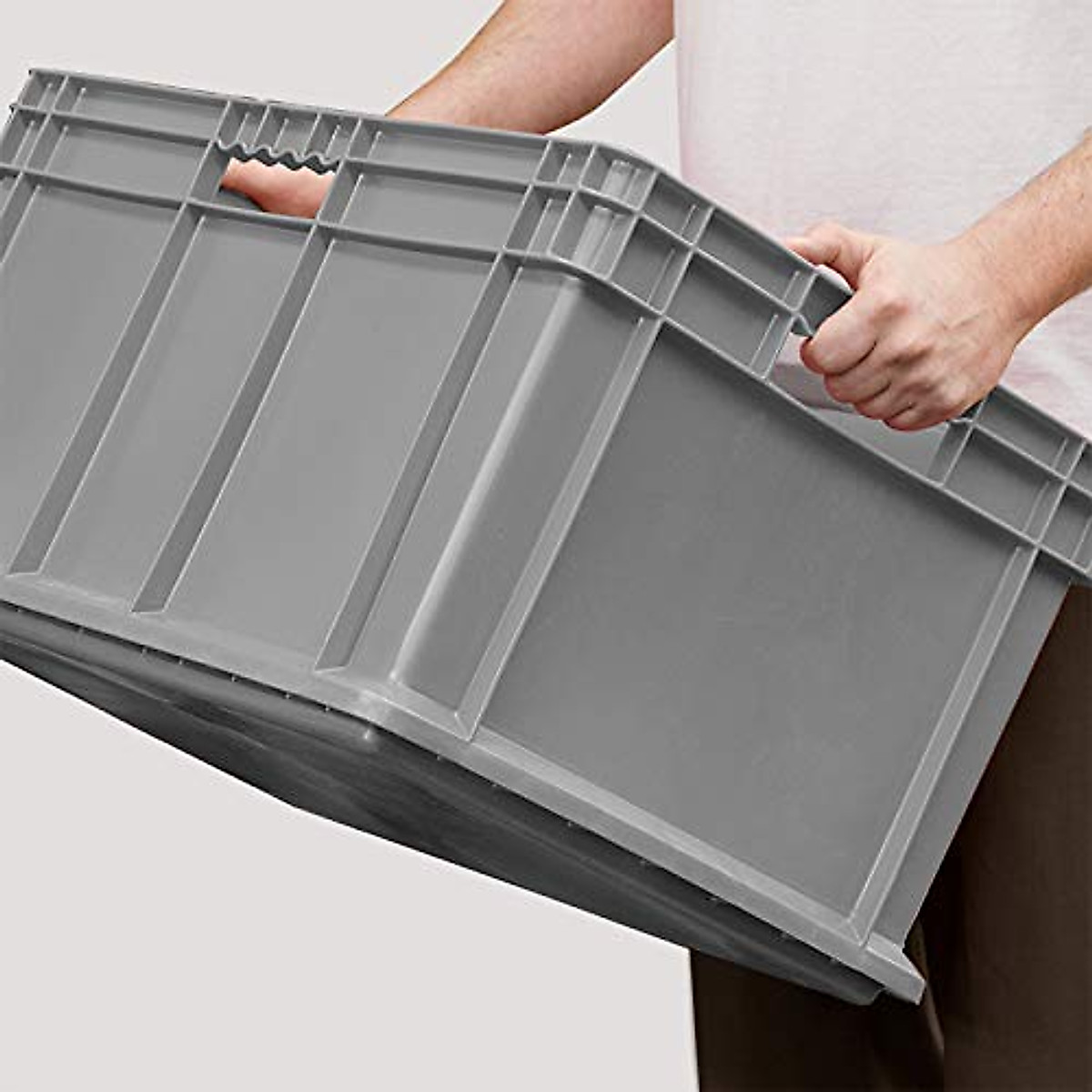 Akro-Mils 37208 Plastic Straight Wall Container Tote with Mesh Sides and Mesh Base, (16-Inch x 12-Inch x 8-Inch), Gray, (12-Pack)