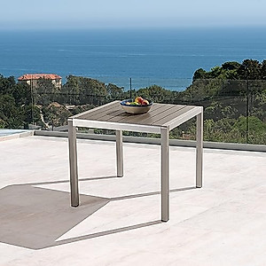 Christopher Knight Home Louie Coral Outdoor Dining Anodized Aluminum-Faux Wood Table Top-Square Gray-35, Silver + Gray
