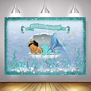 Mocsicka Mermaid Baby Shower Backdrop Under Sea Mermaid Photography Background 7x5ft Vinyl Little Mermaid Baby Shower Party Banner Backdrops