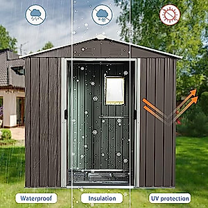 Xshelley Storage Shed Metal Outdoor Shed, 8 x 4FT Metal Shed Steel Utility Tool Shed Storage House with Hook & Lock, for Backyard Garden Patio Lawn (8X4FT-Gray with Window)