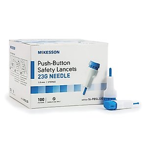 McKesson Lancet, Push-Button Safety, Blue, Depth Settings - 1.8 Mm Depth, 100per Box, 12 Oz 23 G