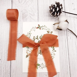 Fall Orange Chiffon Ribbon Handmade Frayed Fringe Sheer Boho Silk Ribbons for Gift Wrapping, Floral, Wedding Invitations, Bouquet, 1-1/2'' 5 Yards*4 Rolls