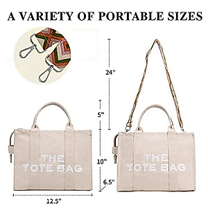 The Tote Bags for Women Travel Handbag Canvas Shoulder Bag with Zipper Crossbody Purse for Office, Travel, School (White)