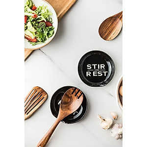 Miamolo Spoon Rest for Stove Top, Kitchen Decor for Farmhouse, Cooking Ladle/Spatula/Spoon Holder, Utensil Rest for Countertop Deep Tray Prevent for Spill Black and White 5 inch as Christmas Gift