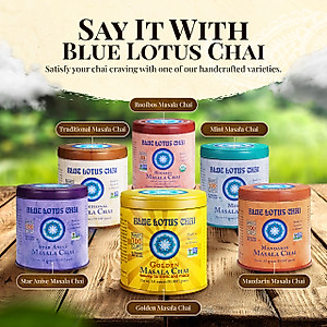 Blue Lotus Chai - Golden Masala Flavor Chai - Makes 100 Cups - 3 Ounce Masala Spiced Chai Powder with Organic Spices - Instant Indian Tea No Steeping - No Gluten