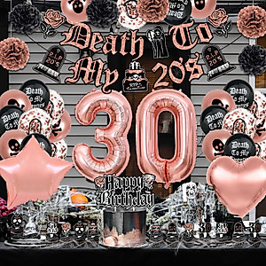 Death to My 20s Decorations, 30th Birthday Decorations for Her Black and Rose Gold, Rip to My 20s Birthday Decorations Funeral for My Youth 30th Birthday 30 Balloon Numbers Dirty Thirty Party Supplies