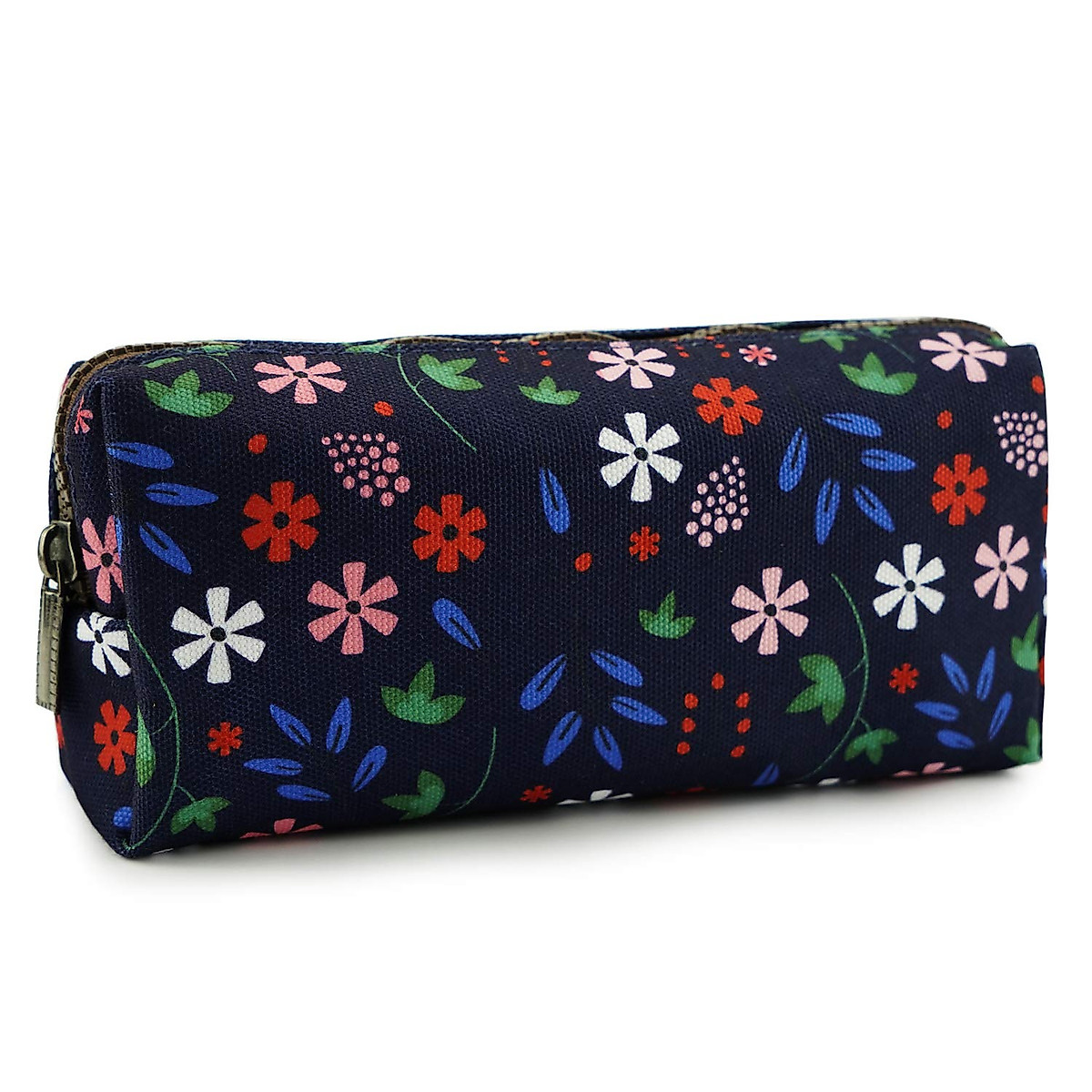 LParkin Floral Pencil Case Capacity Canvas Pen Gadget Bag Box Pouch Stationary Teacher Gift Case Makeup Cosmetic Bag