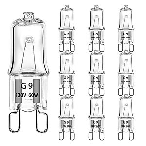 10 Pack G9 Halogen Light Bulbs 60 Watt JCD Type G9 Bi-Pin Double Loop Base 120 Volt Light Bulbs Dimmable Apply to Crystal Chandelier, Flush Mount Ceiling Light